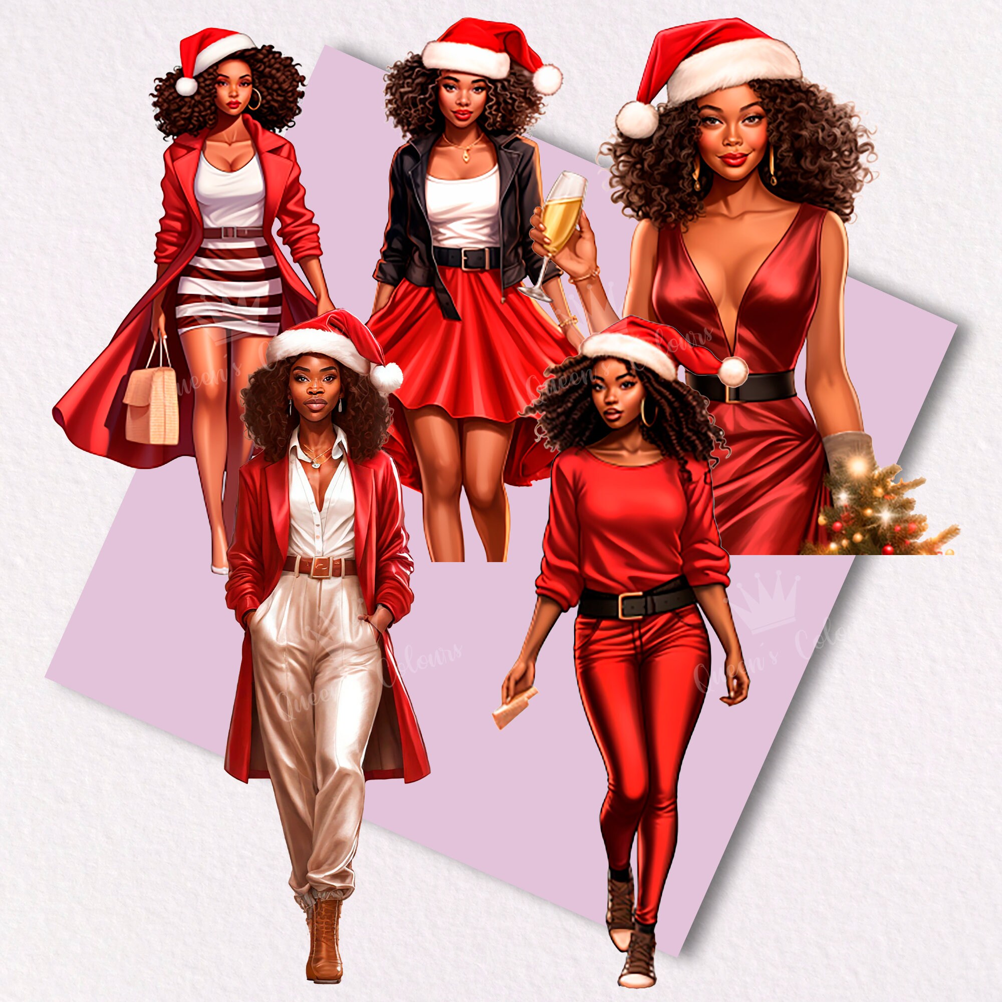 Christmas Girl Clipart, Black Woman Christmas Lady Clipart, Xmas ...