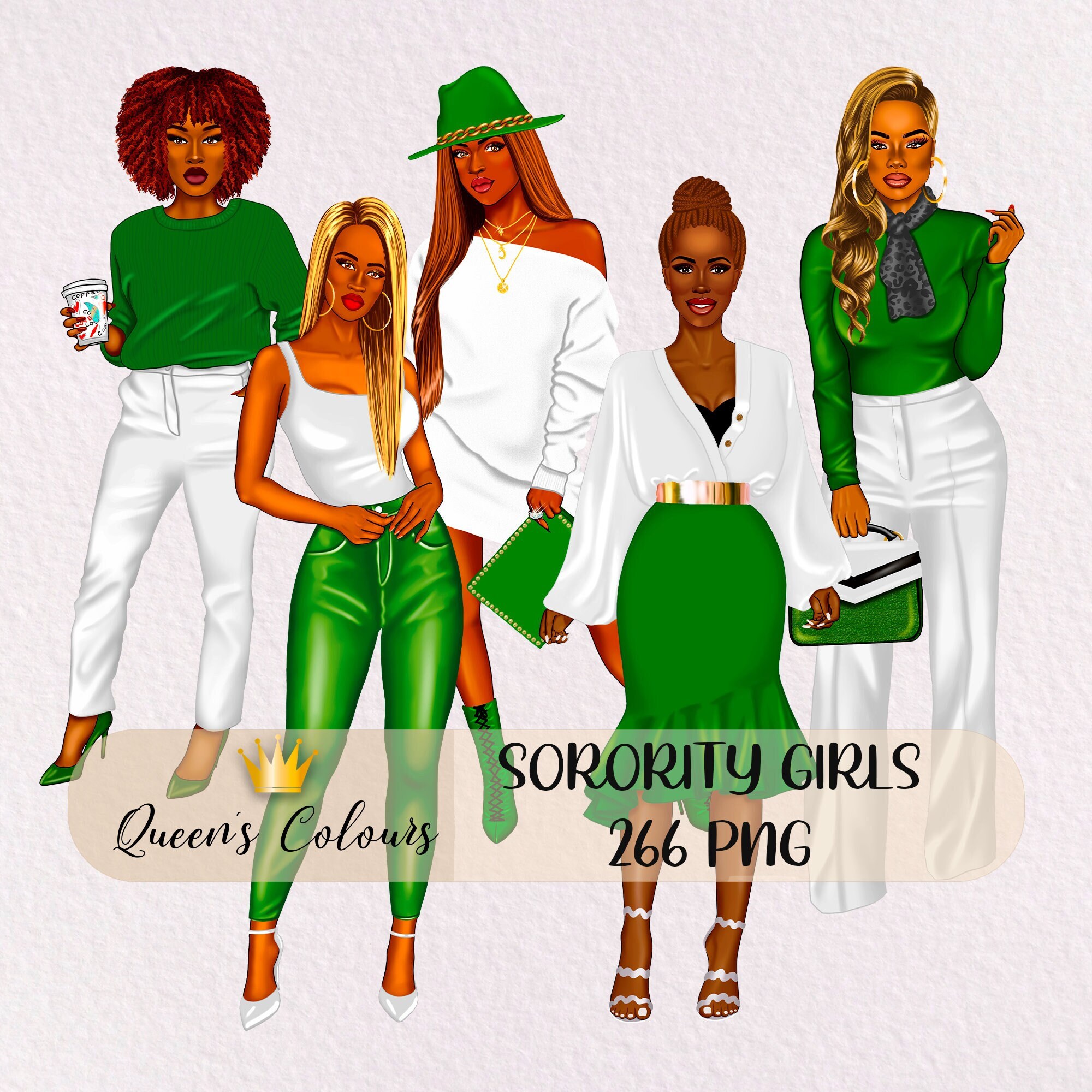 Sorority Girls Clipart Green and White Girls Sister Girls Clipart ...