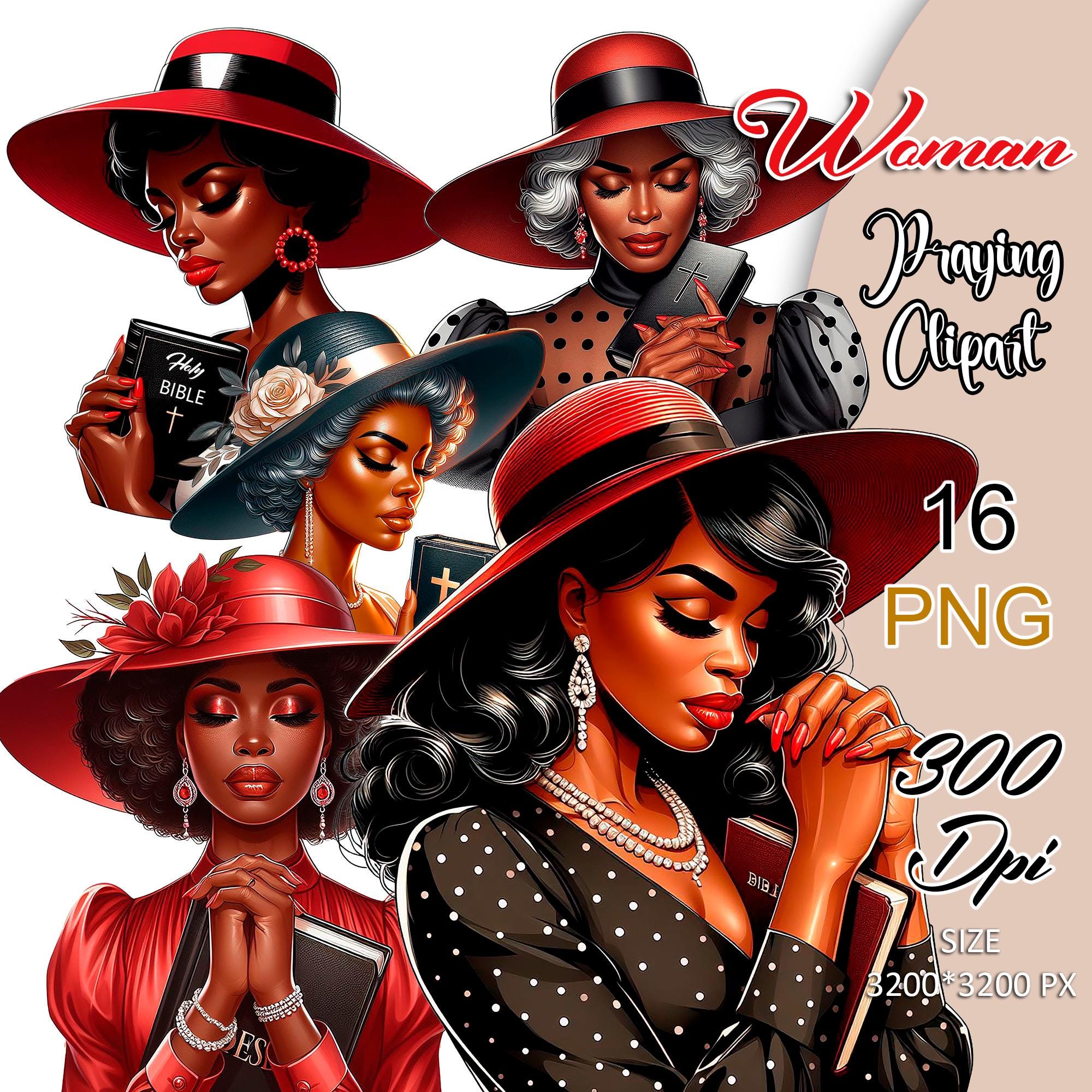 Praying Black Woman Clipart, Church Woman Clipart, Spiritual Black Woman, Black Church Woman PNG ...