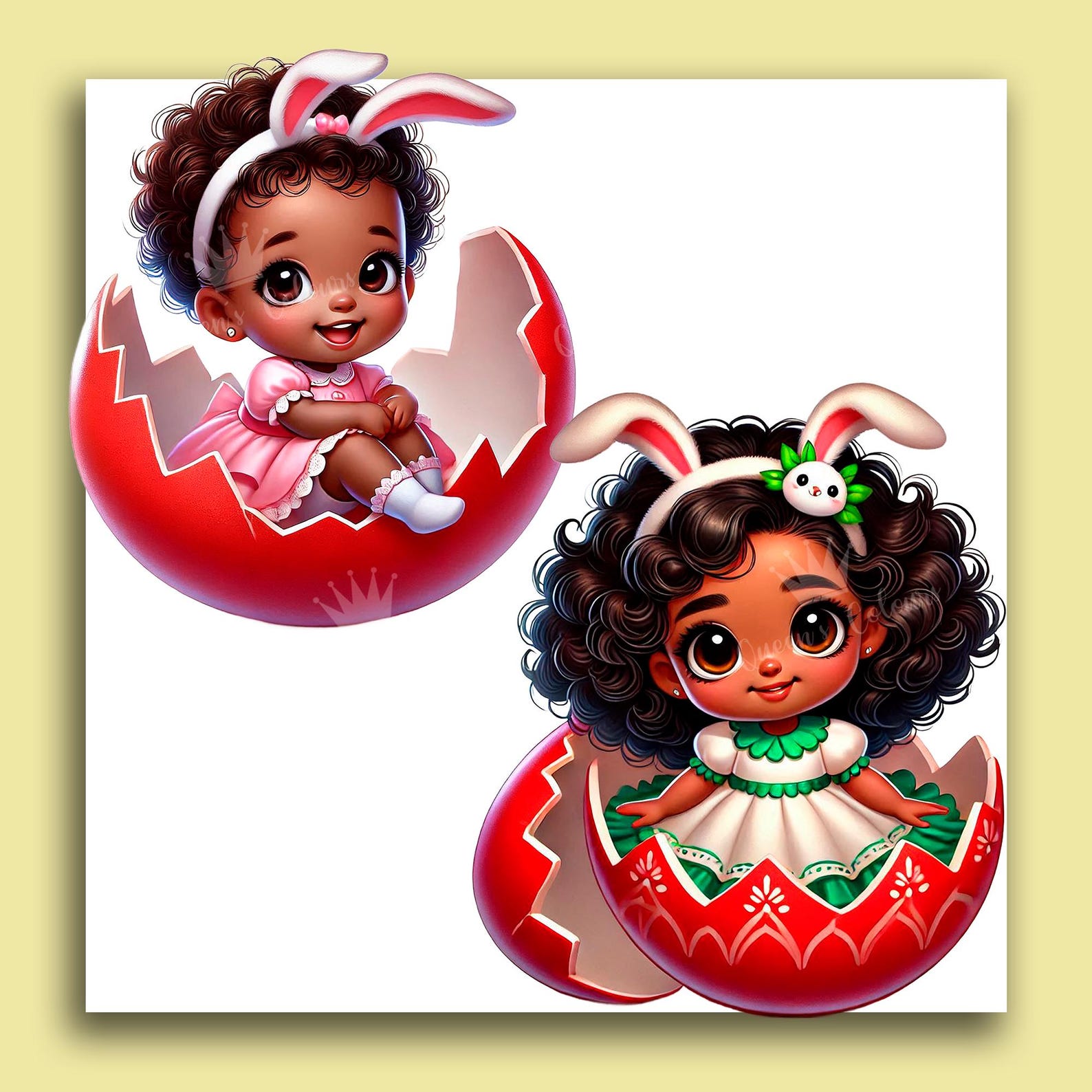 Easter Afro Chibi Clipart, Girl in Egg Clipart, Easter Chibi Black Girl ...