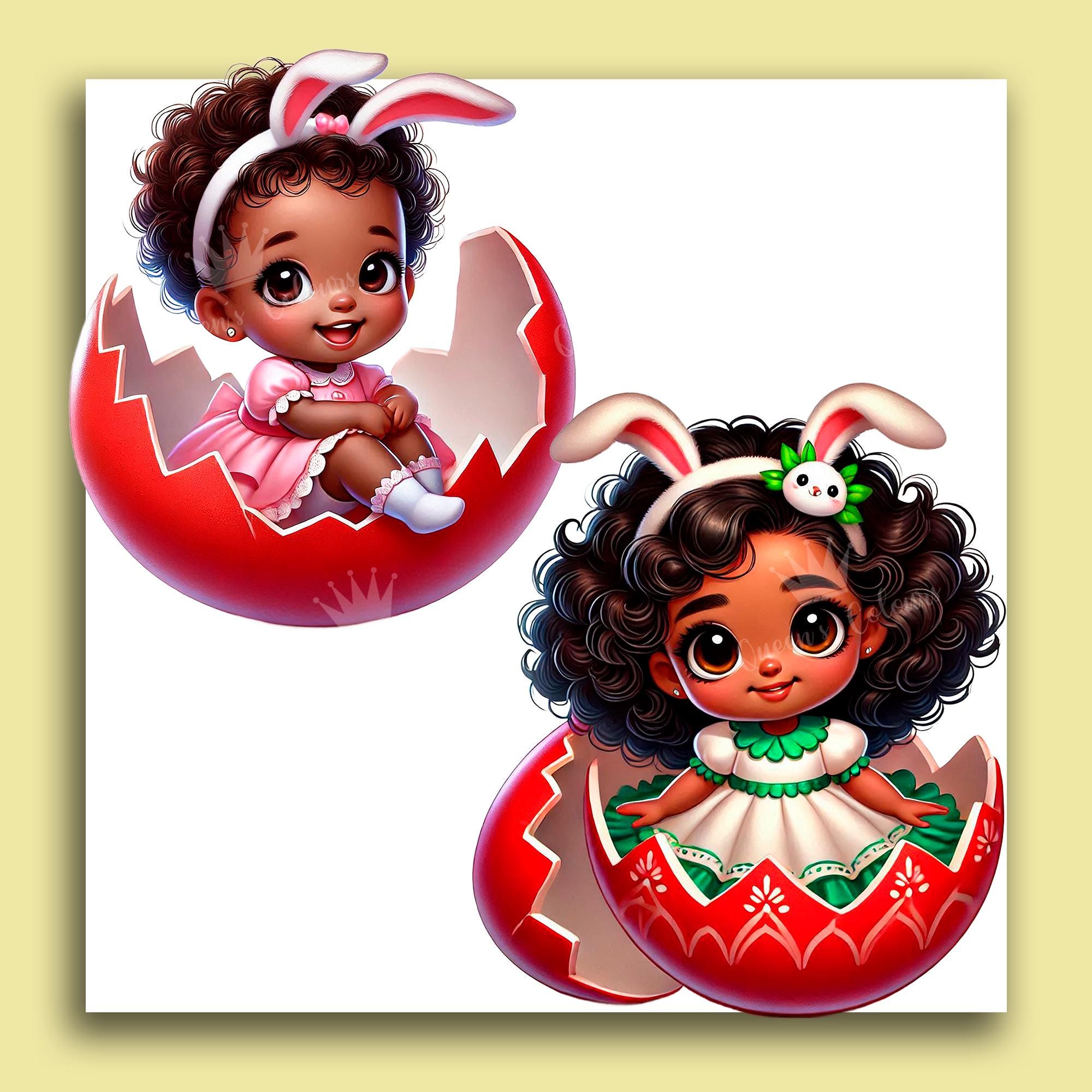 Easter Afro Chibi Clipart, Girl in Egg Clipart, Easter Chibi Black Girl ...