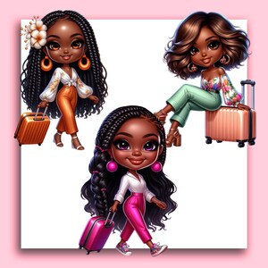 Travel Chibi Black Doll Bundle Clipart, Afro Chibi Summer Trip, Travel ...