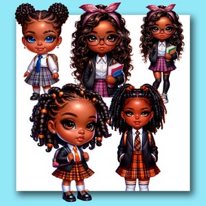School Chibi Clipart, Afro School Chibi Doll, Cute School Girl, School ...