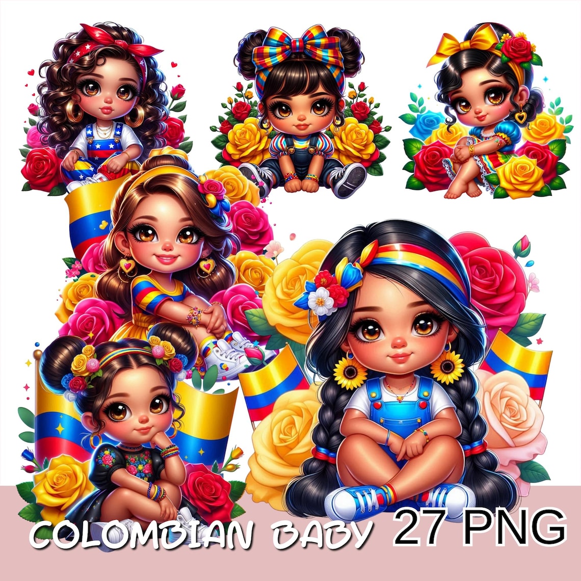 Cute Colombian Chibi Baby Girl Clipart, Proud Colombia Chibi Png ...