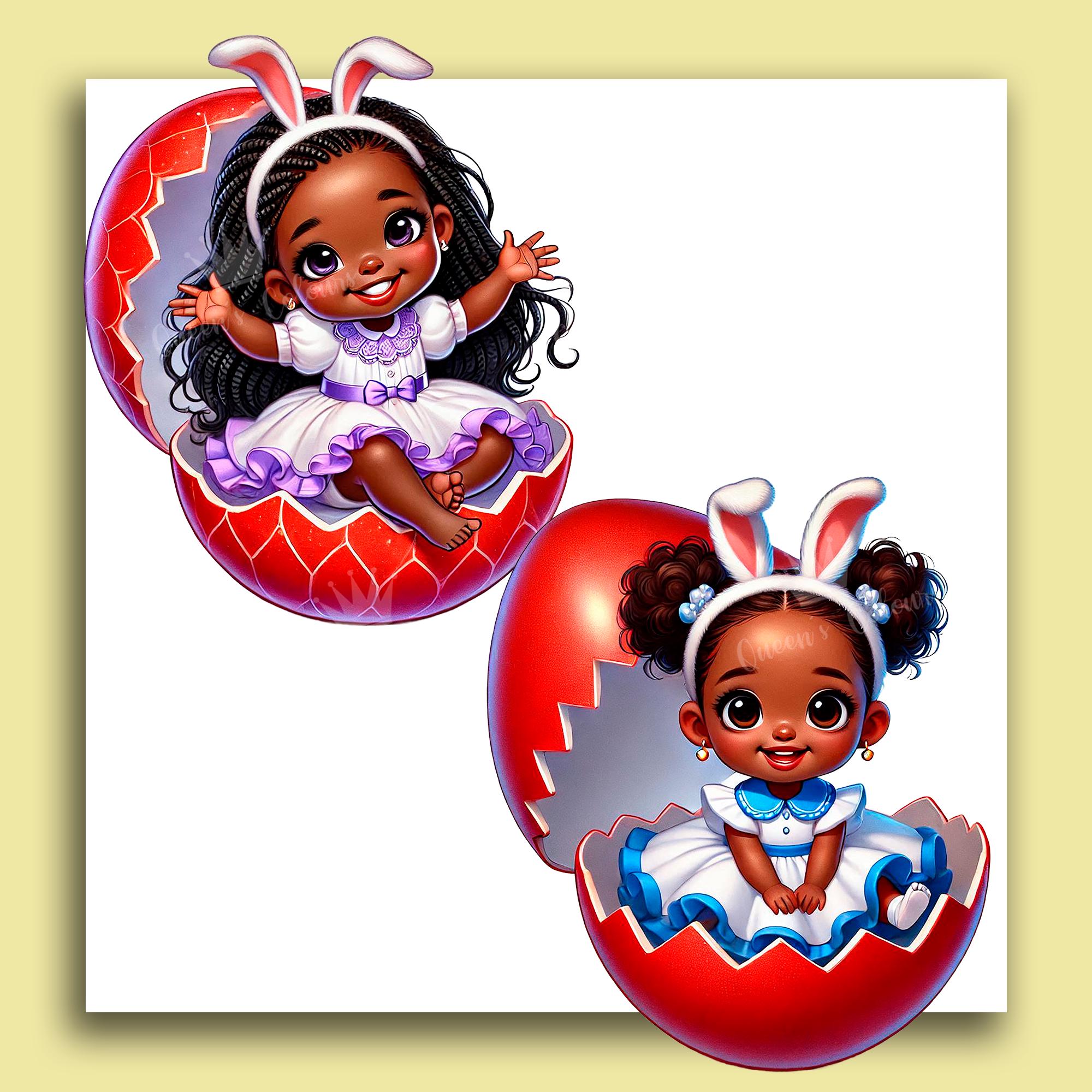 Easter Afro Chibi Clipart, Girl in Egg Clipart, Easter Chibi Black Girl ...