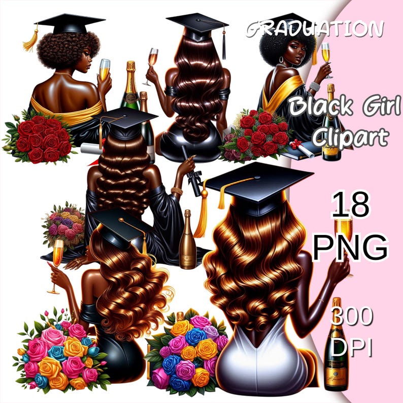 Black Woman Graduation Clipart, Senior Black Woman Graduates, Graduate ...