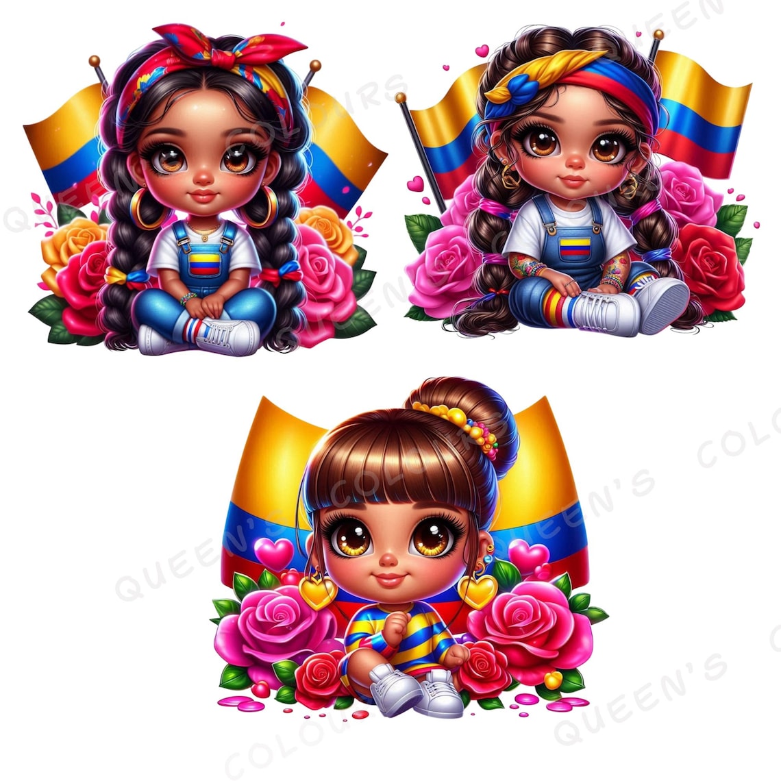 Cute Colombian Chibi Baby Girl Clipart, Proud Colombia Chibi Png ...