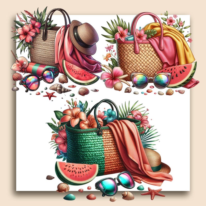 Sunmer Beach Bag Clipart, Beach Bags Png, Beach Graphics Png, Summer ...