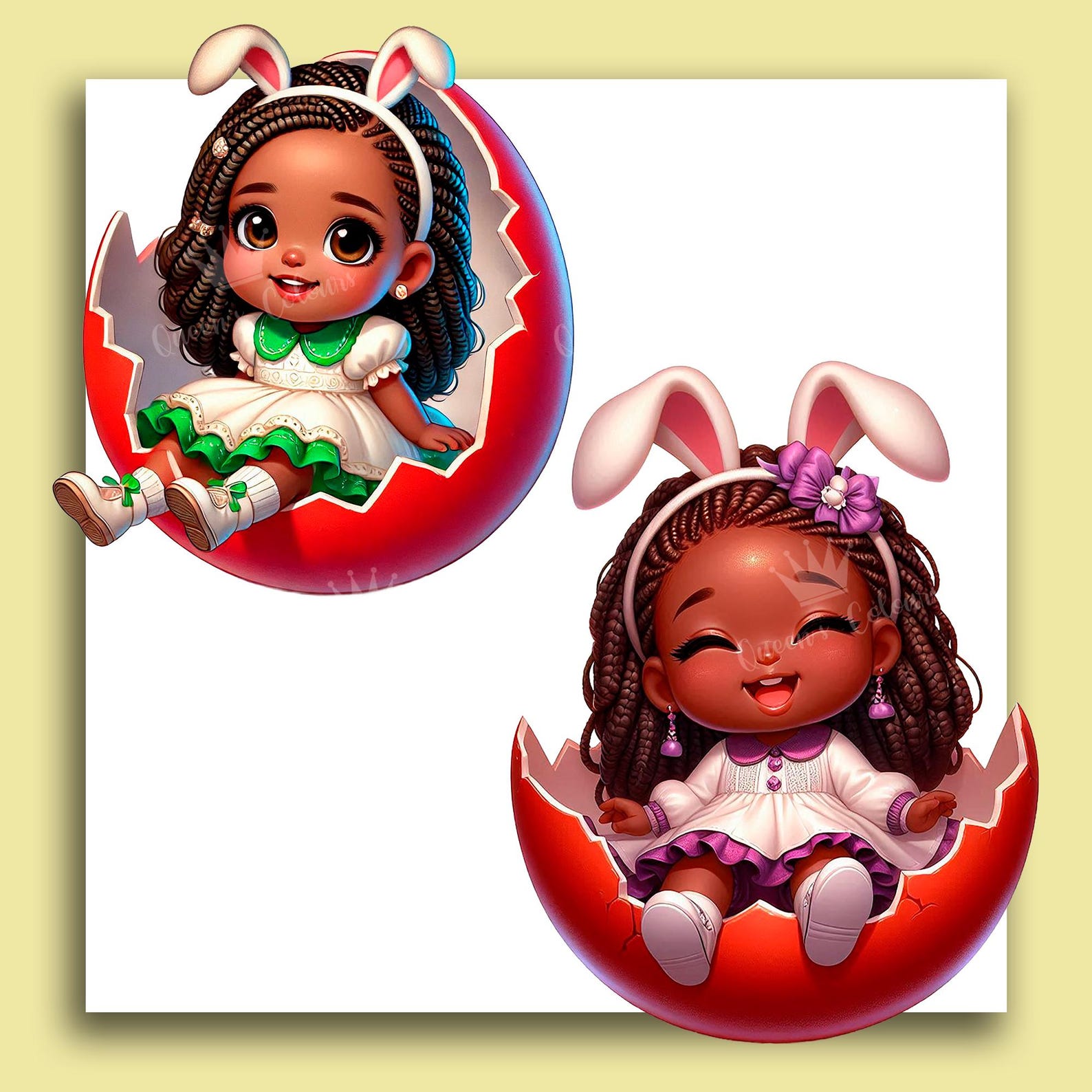 Easter Afro Chibi Clipart, Girl in Egg Clipart, Easter Chibi Black Girl ...