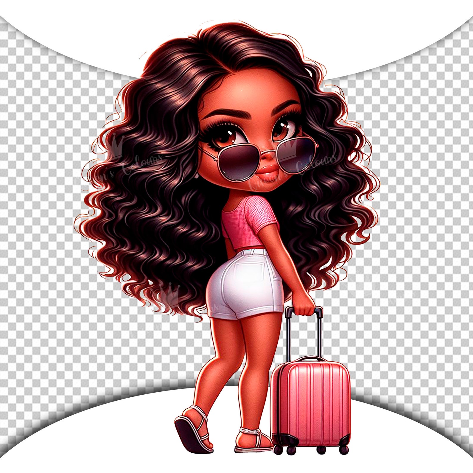 Chibi Travel Doll, Travel Chibi Clipart, Afro Chibi Doll, Chibi Girl ...
