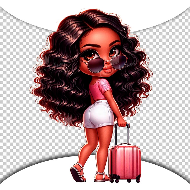 Chibi Travel Doll, Travel Chibi Clipart, Afro Chibi Doll, Chibi Girl ...