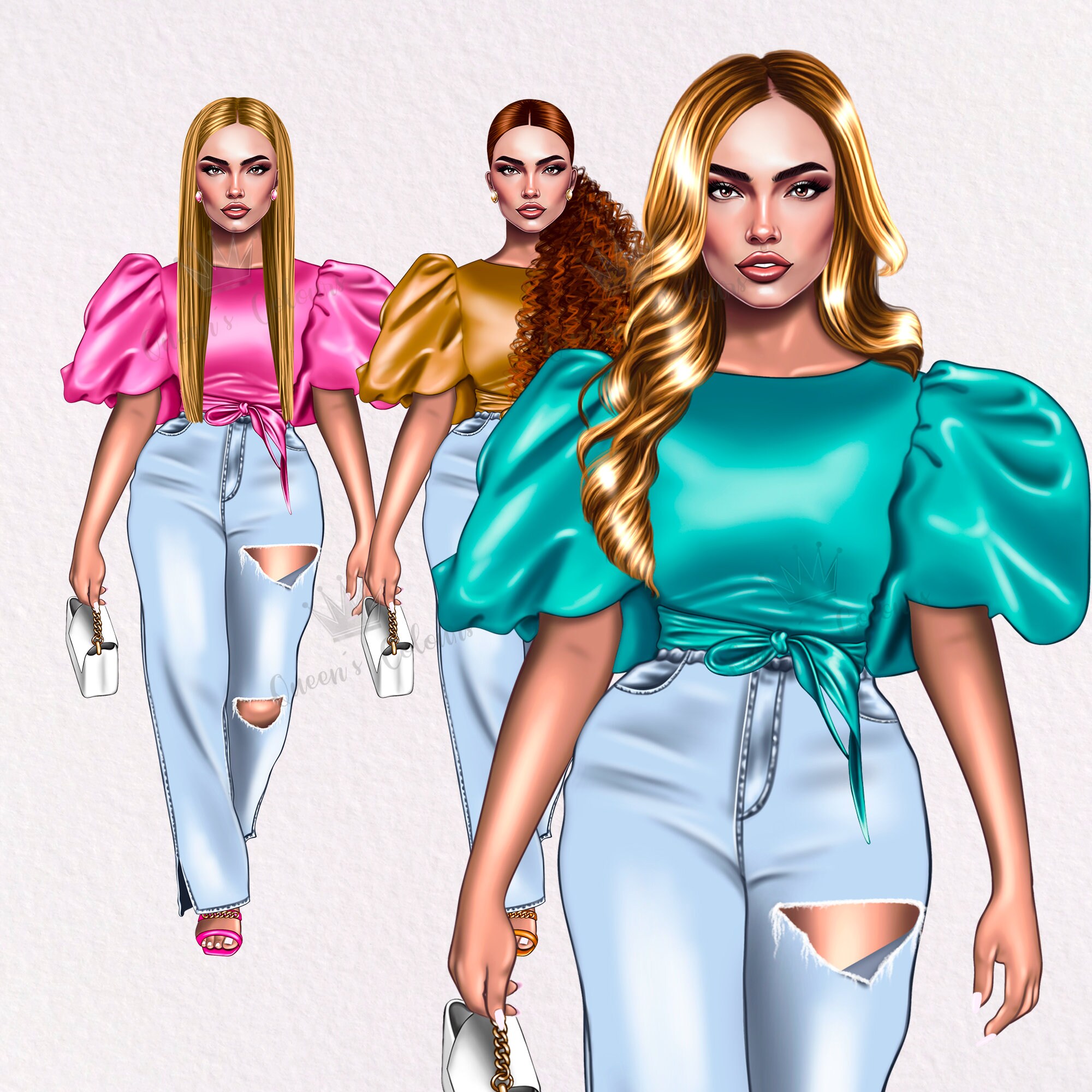 Fashion Girl Clipart Denim Girl Clipart Lady Boss Clipart Black Girl ...