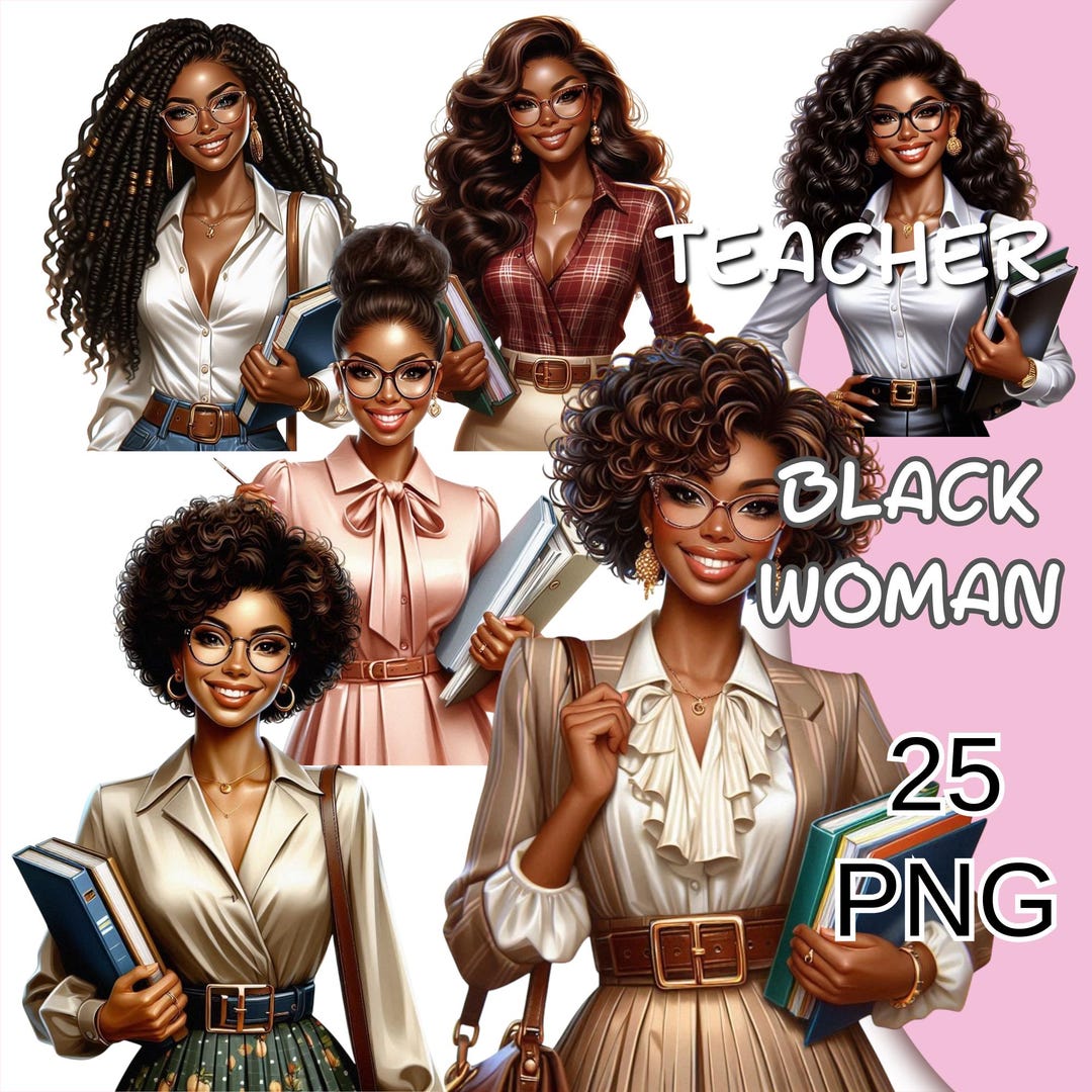 Black Teacher Woman Clipart Bundle, School Afro Teacher Png, College ...