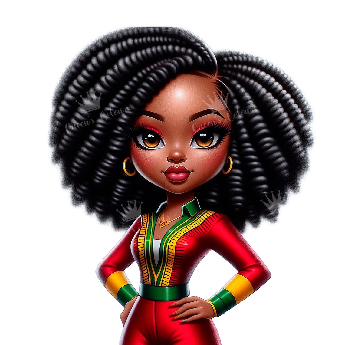 Chibi Black History Month Clipart, Afro Chibi Doll Clipart, Black ...