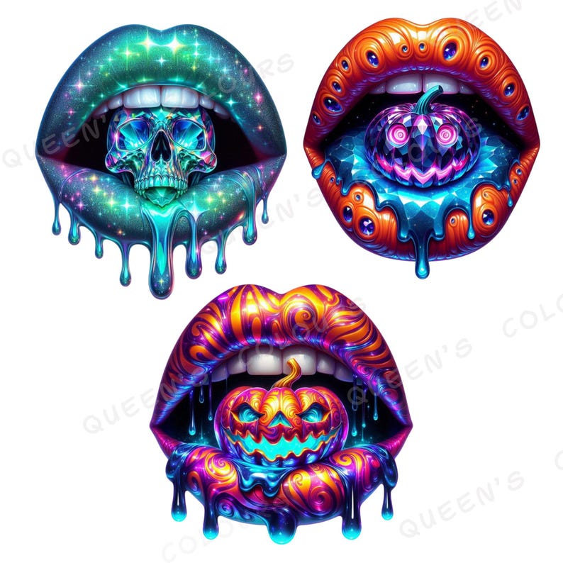 Halloween Dripping Lips Clipart Bundle, Spooky Kiss Lips Png, Horror ...