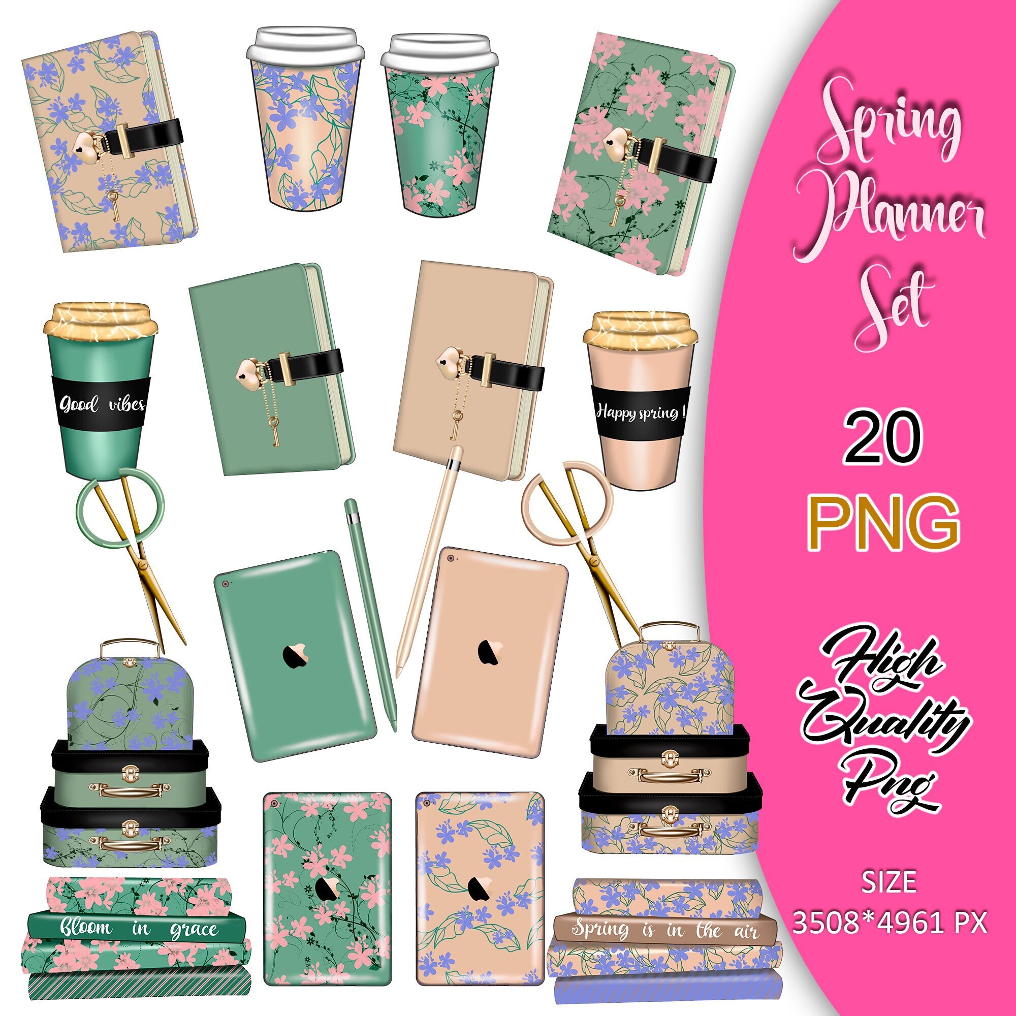 Spring Panner Set, Planner Decorations, Fashion Set Clipart, Agenda ...