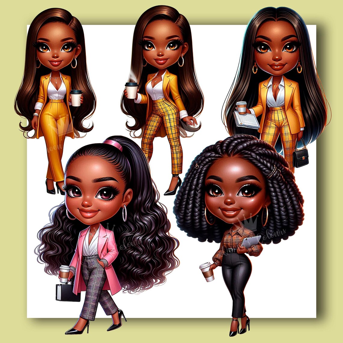 Girl Boss Chibi Clipart, Black Boss Chibi Planner, Office Chibi Clipart ...