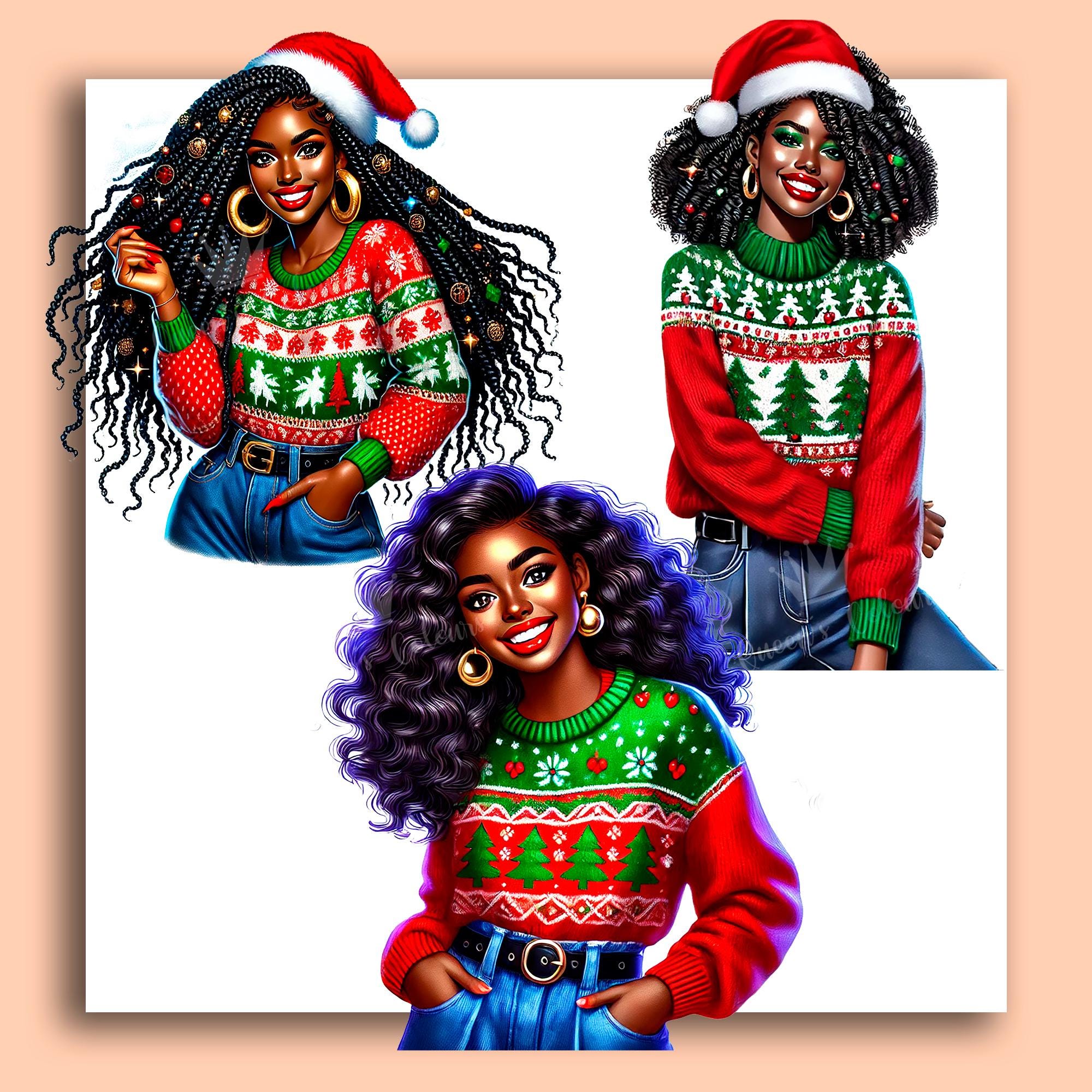 Christmas Black Girl Clipart, Christmas Black Woman PNG, 13 PNG, Winter ...