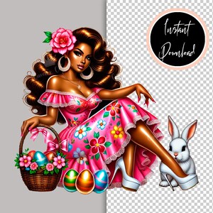 Easter Latina Clipart, Chicana Easter Png, Hispanic Easter Girl, Happy ...