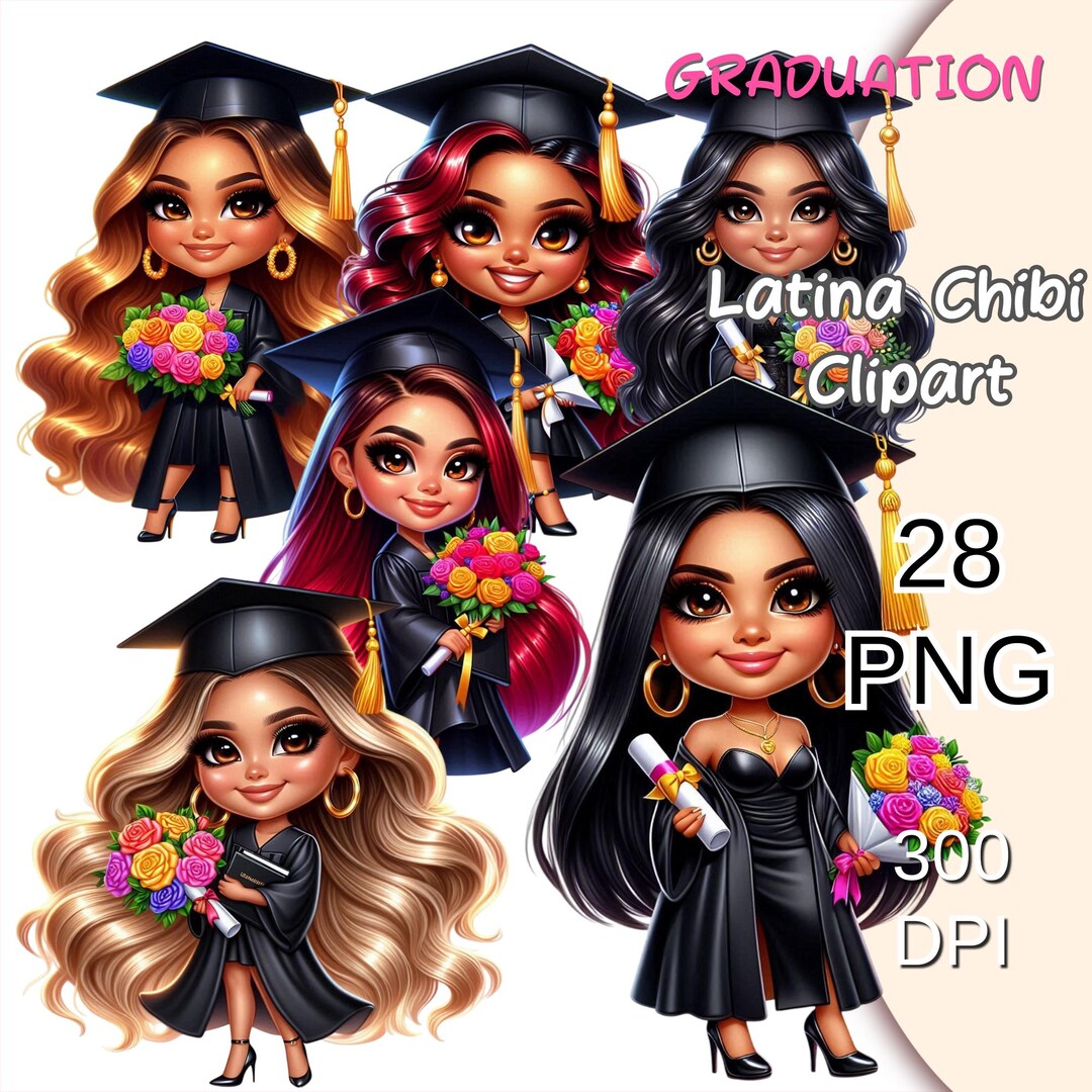 Latina Chibi Graduation Clipart, Hispanic Graduation Chibi Doll Png ...