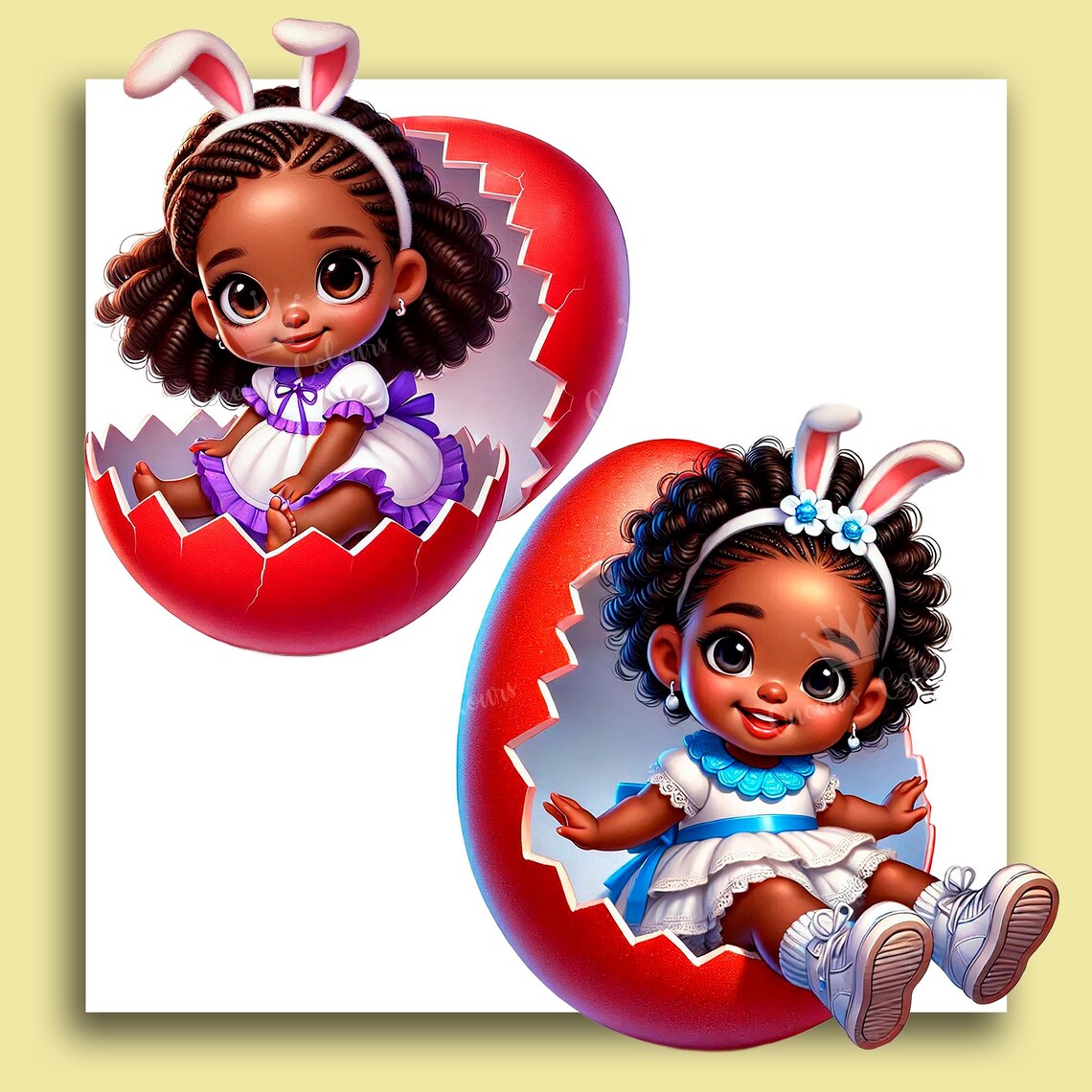Easter Afro Chibi Clipart, Girl in Egg Clipart, Easter Chibi Black Girl ...