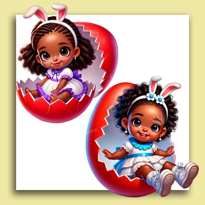 Easter Afro Chibi Clipart, Girl in Egg Clipart, Easter Chibi Black Girl ...