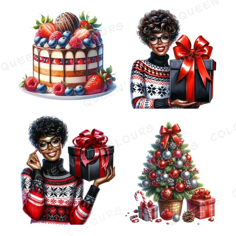 Christmas Black Family Clipart Set, Afro American Couple and Kids Png ...