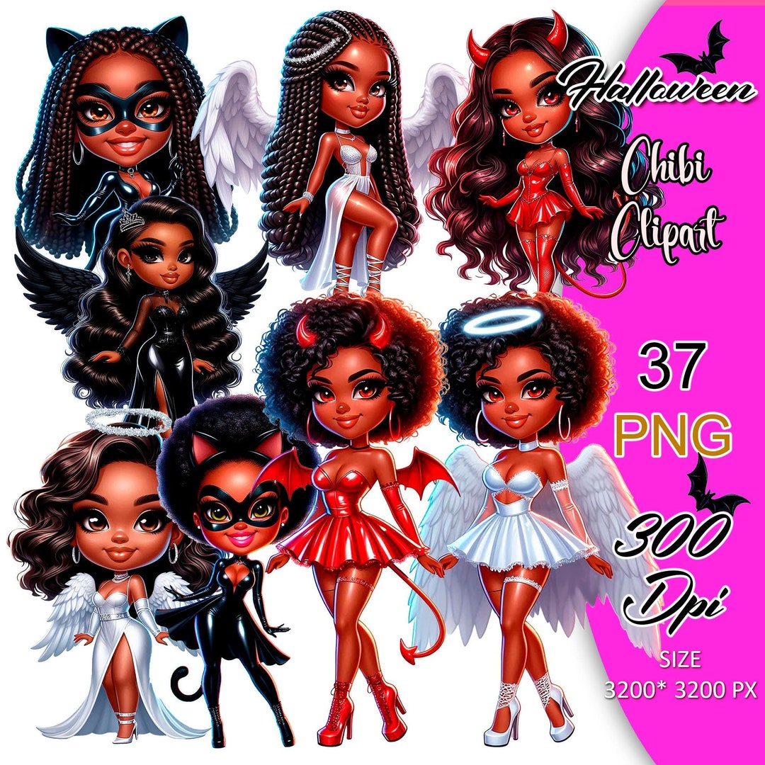 Halloween Chibi Girls Clipart, Cute Halloween Chibi Dolls, Halloween ...