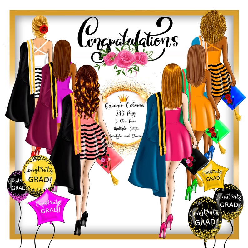 Graduation Girls Clipart Students Graduate College Senior - Etsy