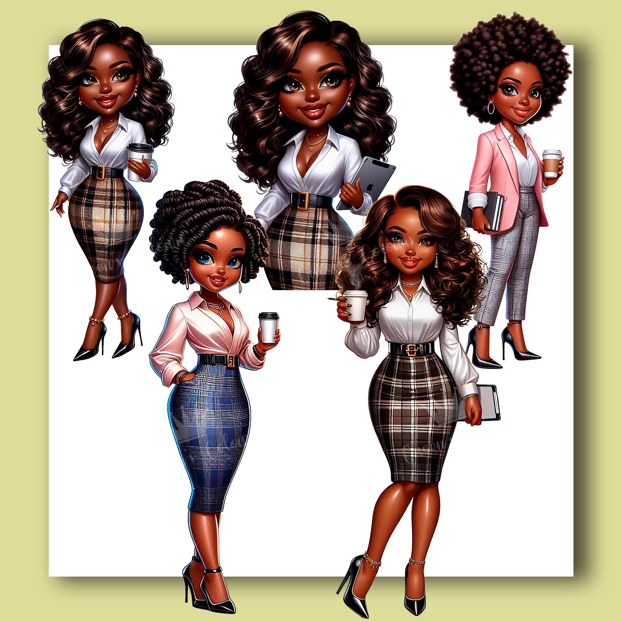 Girl Boss Chibi Clipart, Black Boss Chibi Planner, Office Chibi Clipart ...
