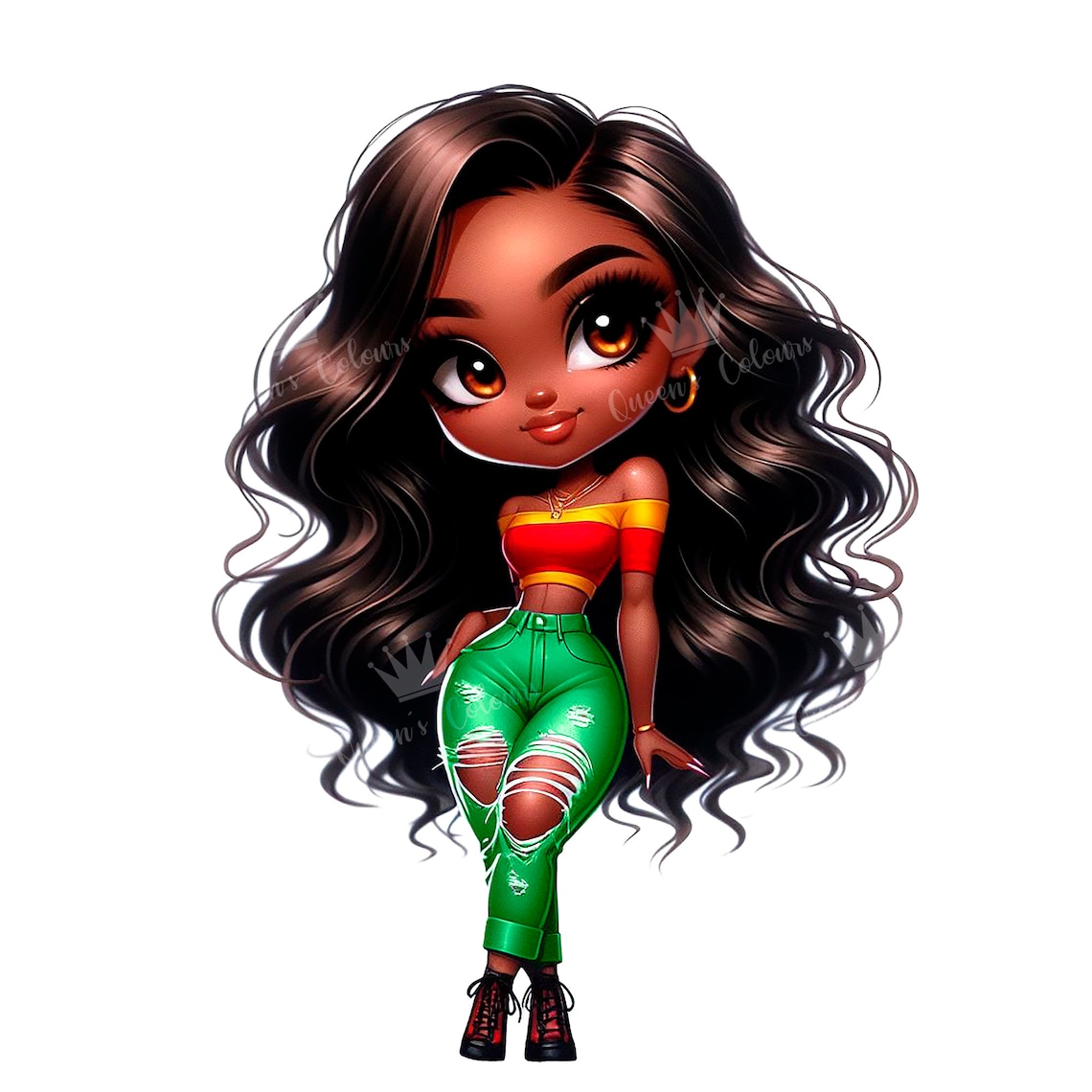 Chibi Black History Month Clipart, Afro Chibi Doll Clipart, Black ...