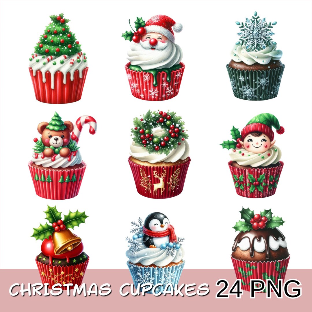 Christmas Cupcake Clipart Png Bundle, Cute Holiday Cupcakes, Winter ...