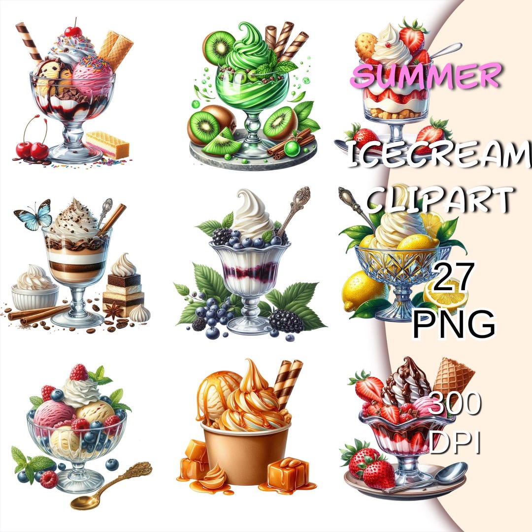 Ice Cream Clipart Bundle, 27 Summer Ice Cream Png, Watercolor Ice Cream ...
