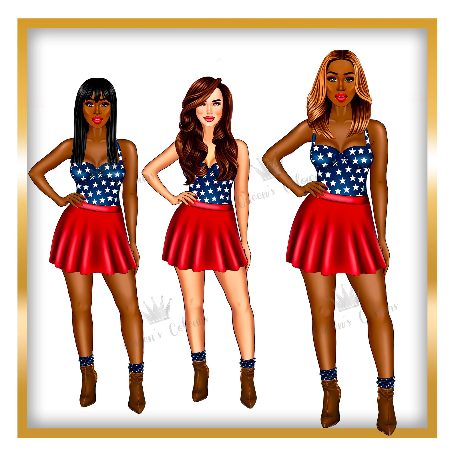 Independence Day Clipart American Girls Clipart Happy 4th | Etsy