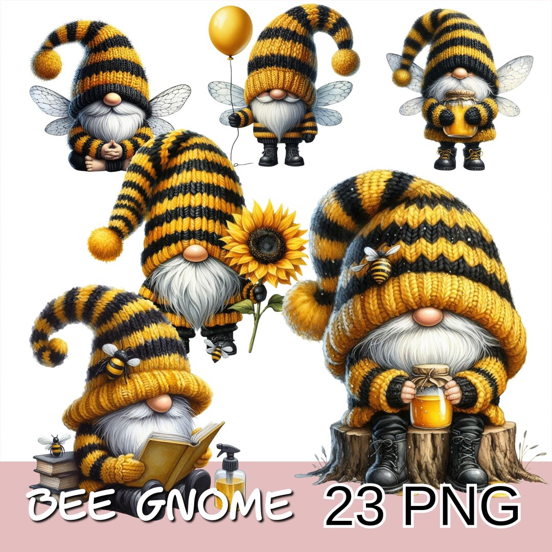 23 Watercolor Bee Gnome Clipart, Bee Gnome Png, Summer Gnome Clipart ...