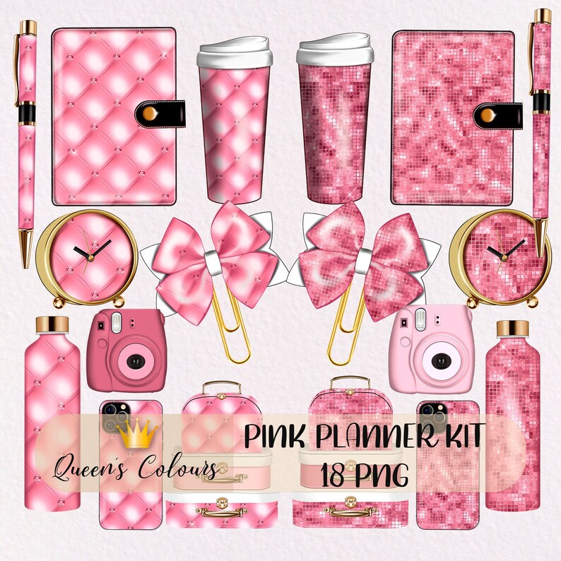 Pink Planner Clipart Pink Stationery Clipart Glam Planner - Etsy