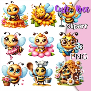 33 Cute Bees Clipart Bundle, Honey Bee Stickers Png, Bumble Bees ...
