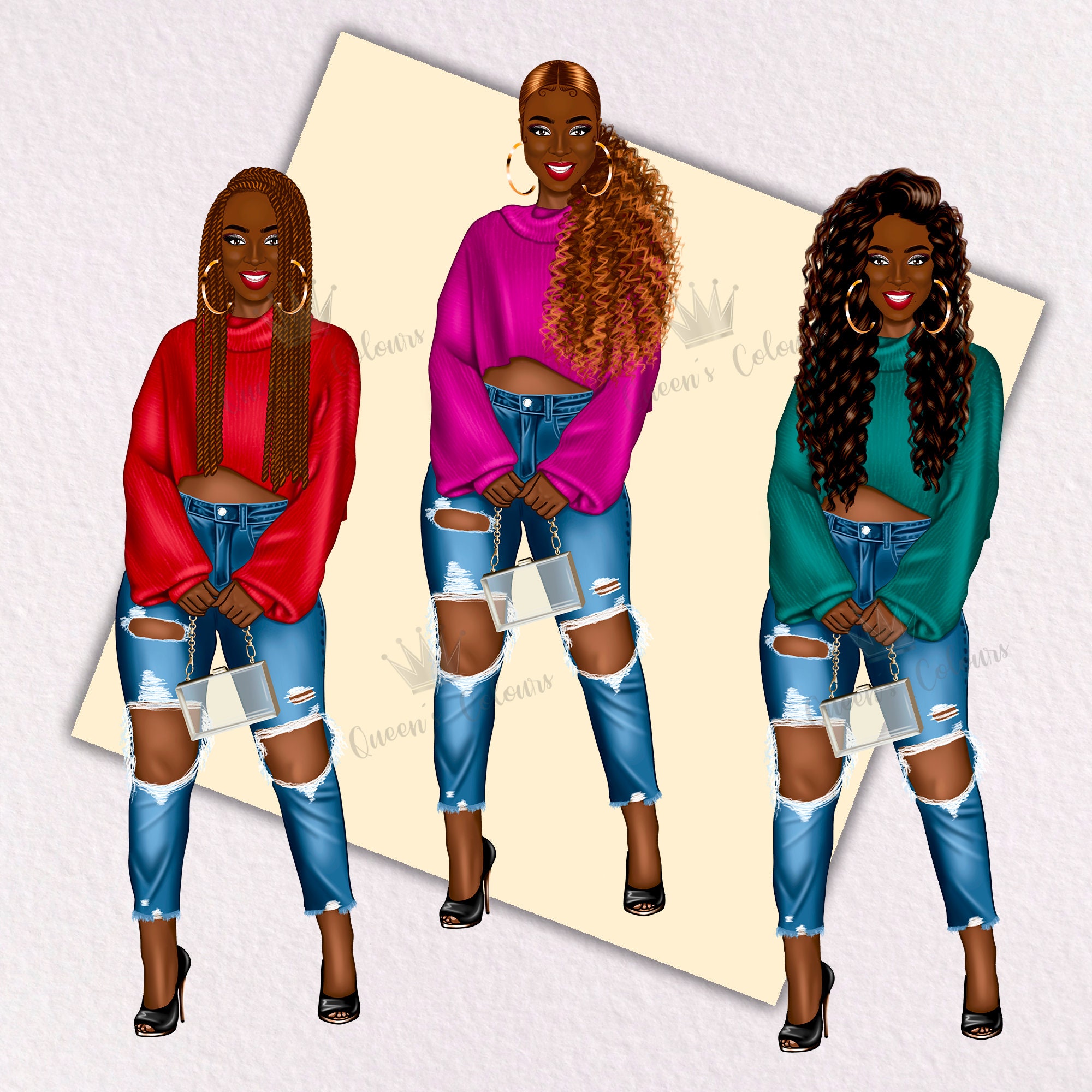 Denim Girl Clipart, Fashion Girl Clipart, Boss Babe Clipart, Jeans Girl ...