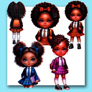 School Chibi Clipart, Afro School Chibi Doll, Cute School Girl, School ...
