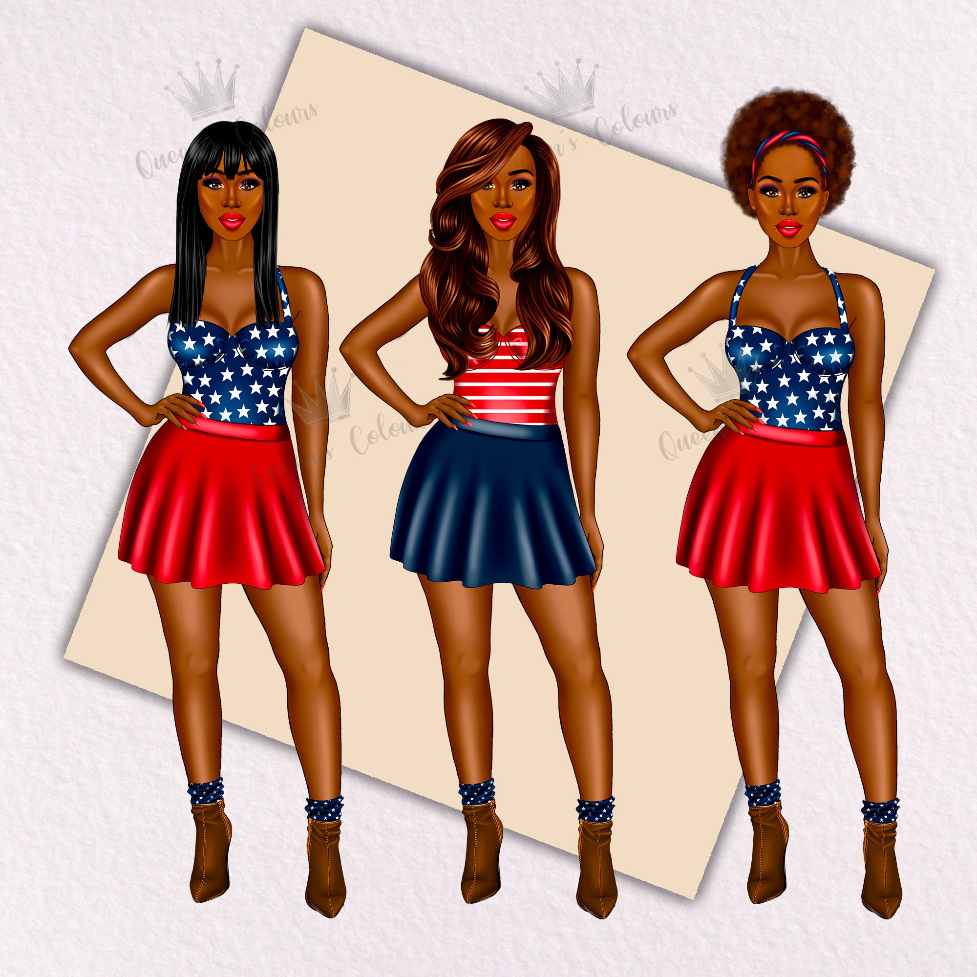 Independence Day Clipart American Girls Clipart Happy 4th - Etsy