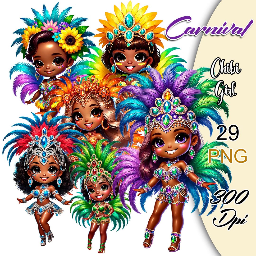 Chibi Mardi Gras Clipart, Carnival Chibi Clipart, Mardi Gras Latina ...