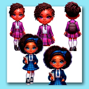 School Chibi Clipart, Afro School Chibi Doll, Cute School Girl, School ...