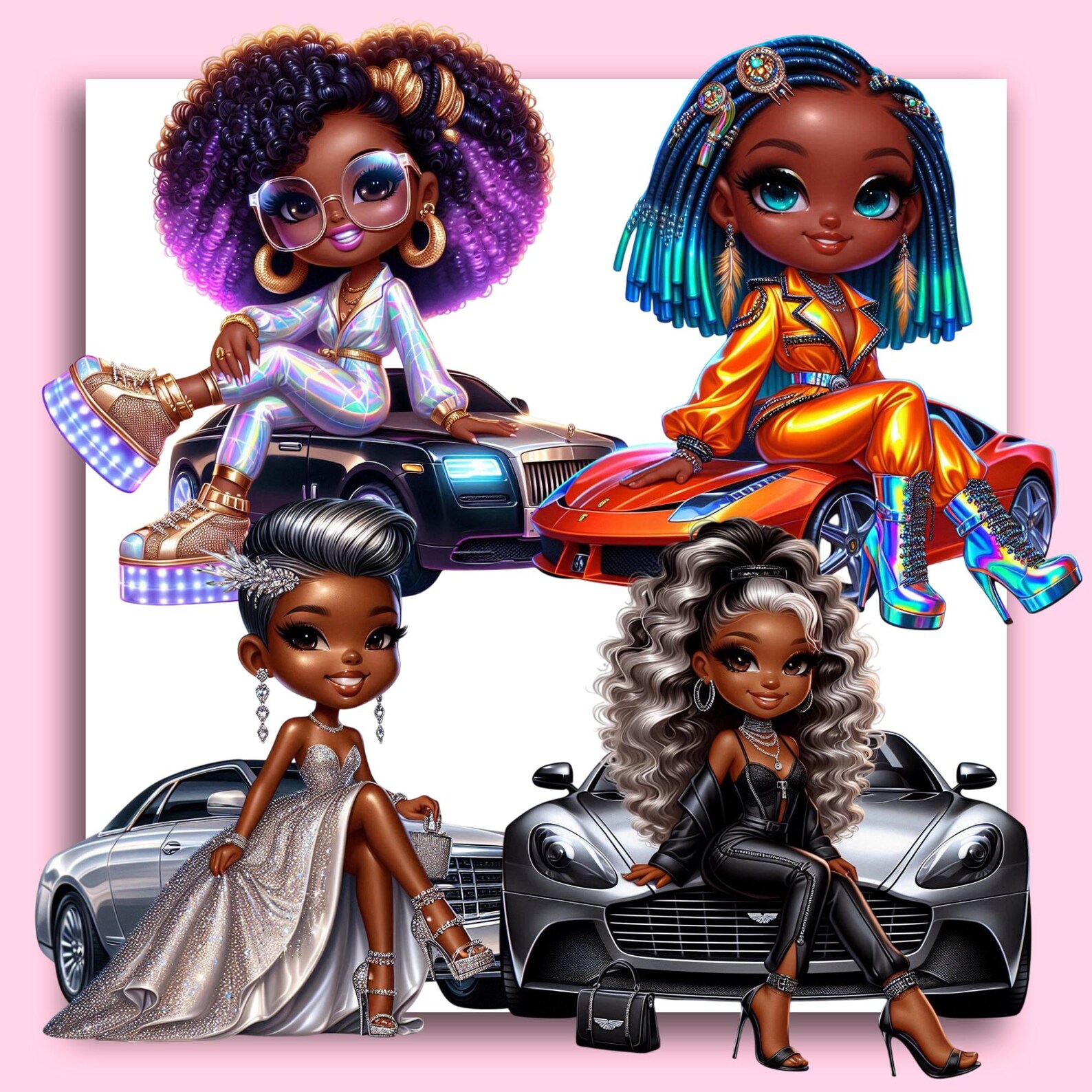Cute Afro Chibi With Car Png, Sports Car Afro Chibi Clipart, Fashion ...