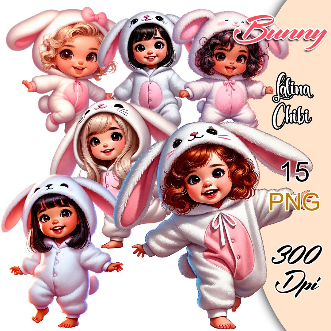 Easter Bunny Latina Chibi Clipart, Easter Bunny Hispanic Baby Png, Cute ...