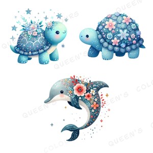 Sea Glittery Blue Creatures Clipart, Sea Baby Animals Png, Sea Life ...