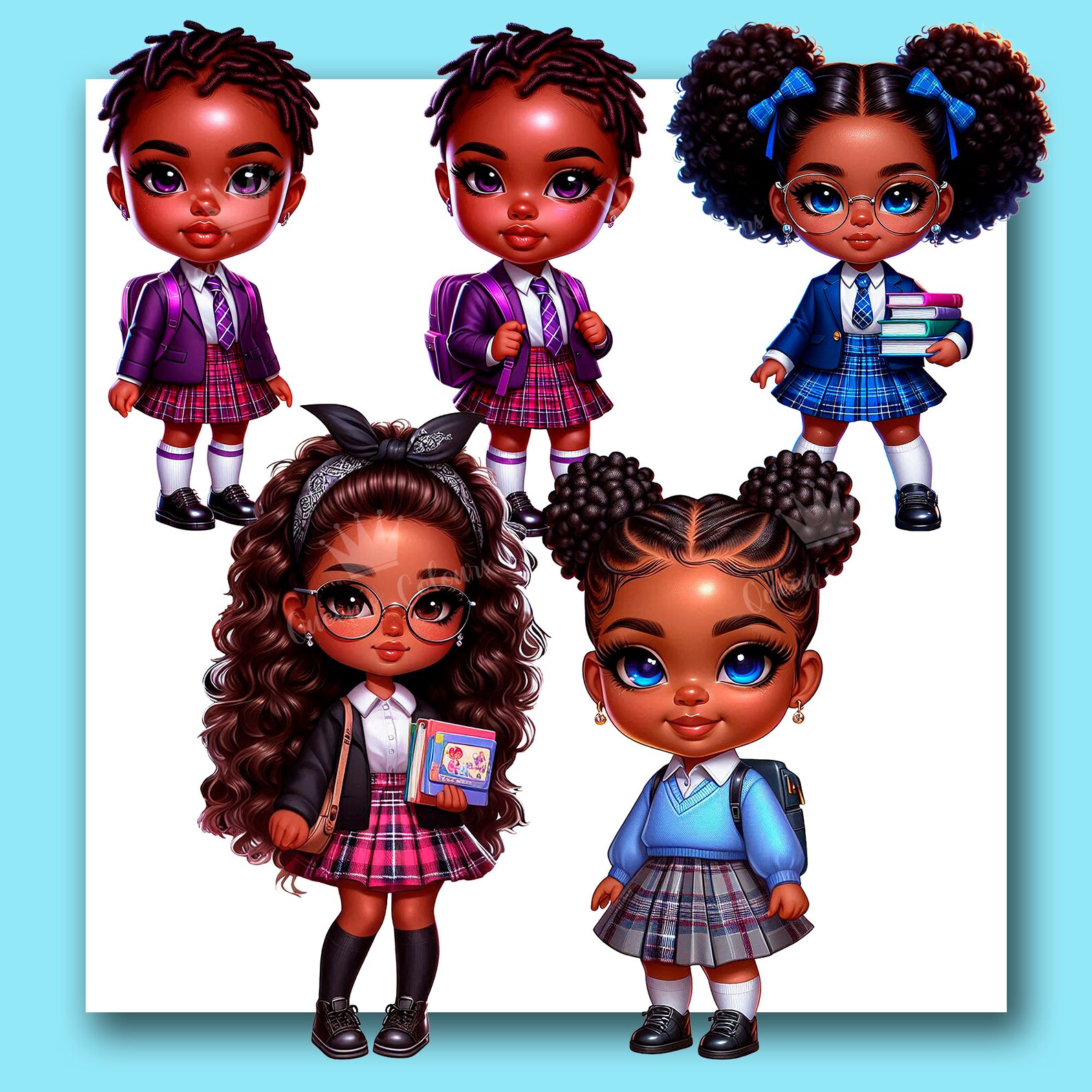 School Chibi Clipart, Afro School Chibi Doll, Cute School Girl, School ...