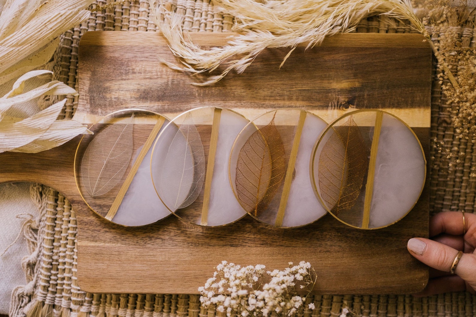 Handmade Resin Leaf Coasters | Gold Accent, Modern Decor (2pcs) - Etsy
