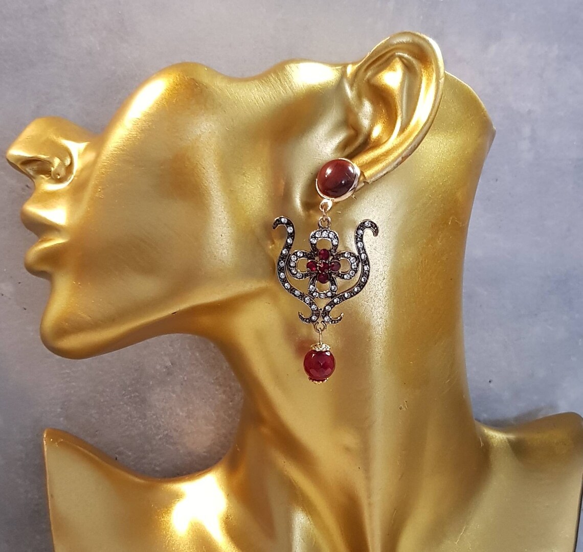Boucles d'oreilles original rouge doré bordeaux | Etsy
