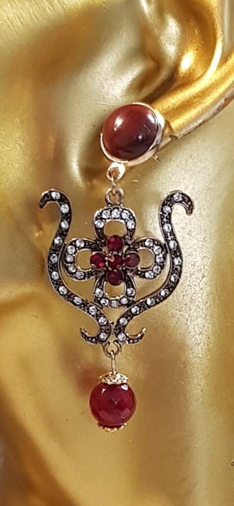 Boucles d'oreilles original rouge doré bordeaux - Etsy France