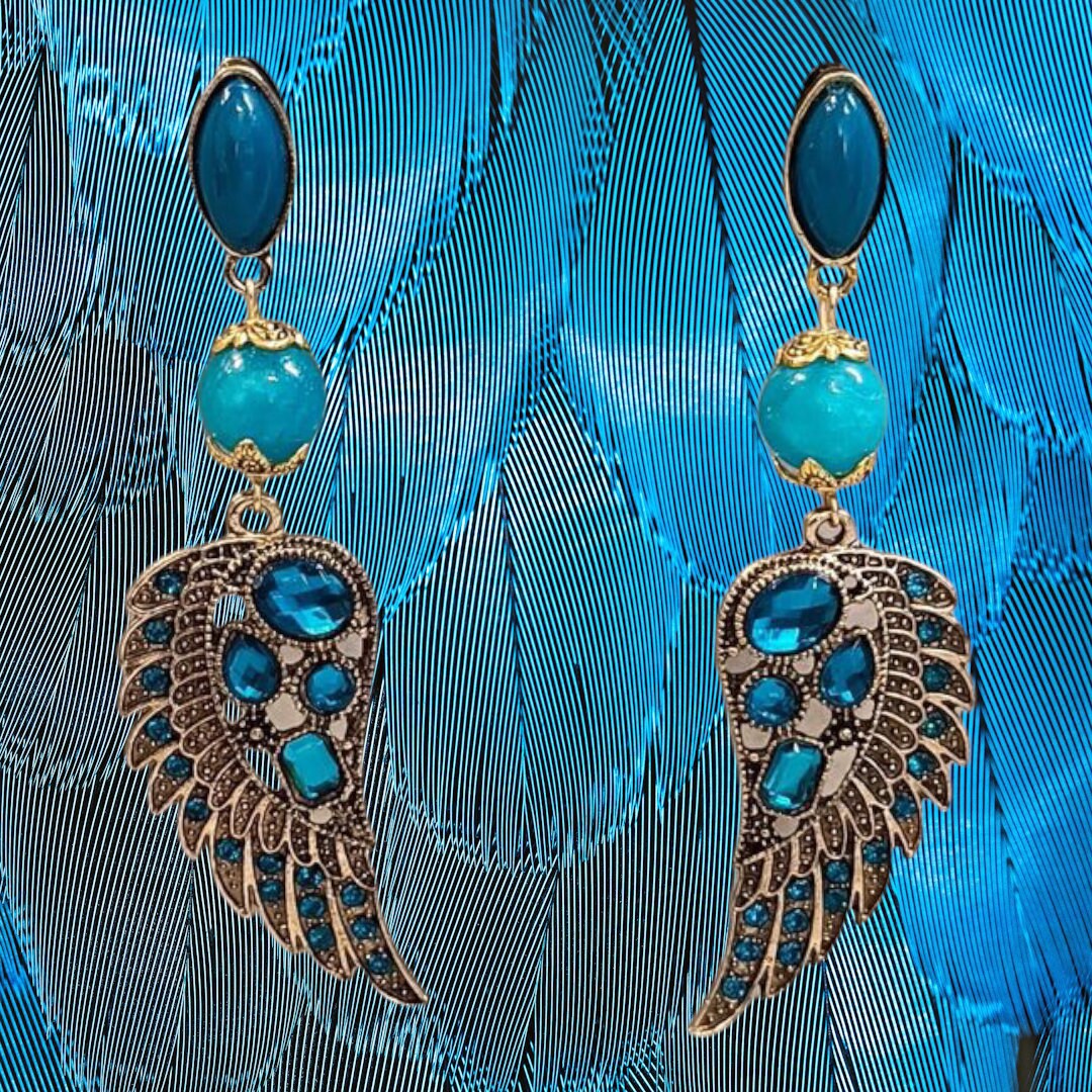 Earrings, Original, Wings, Blue, Turquoise, Natural Gems, Bright, Birds ...